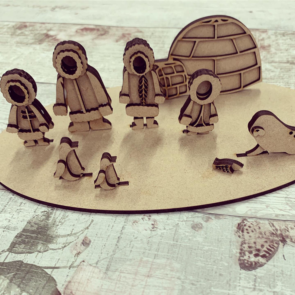 OL306 - MDF 3D Inuit, Igloo & Sea Lion Family Kit – Olifantjie