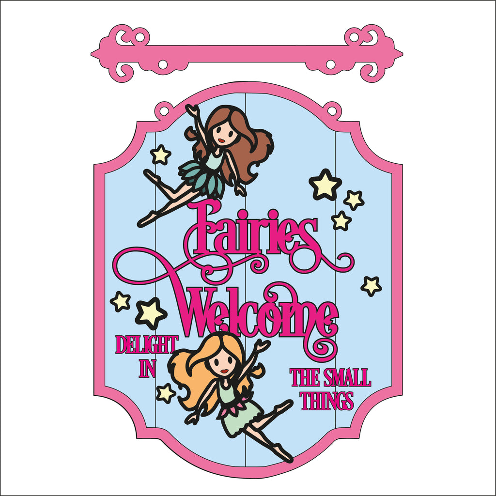 OL2578 - MDF Fairy Doodles - Hanging layered Sign - 'Fairies Welcome ...