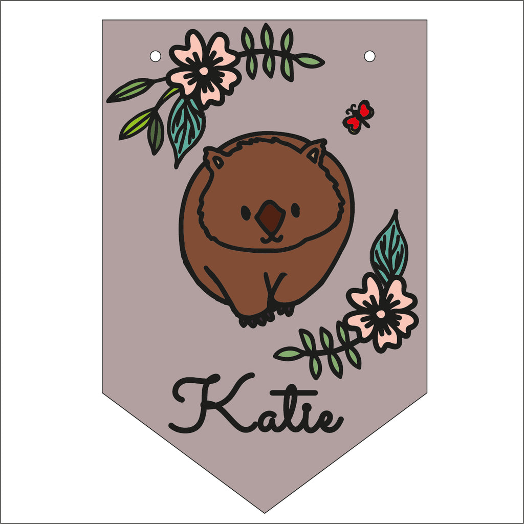 FG034 - MDF Themed Personalised Pennant Flag - Doodle Jungle - Wombat ...