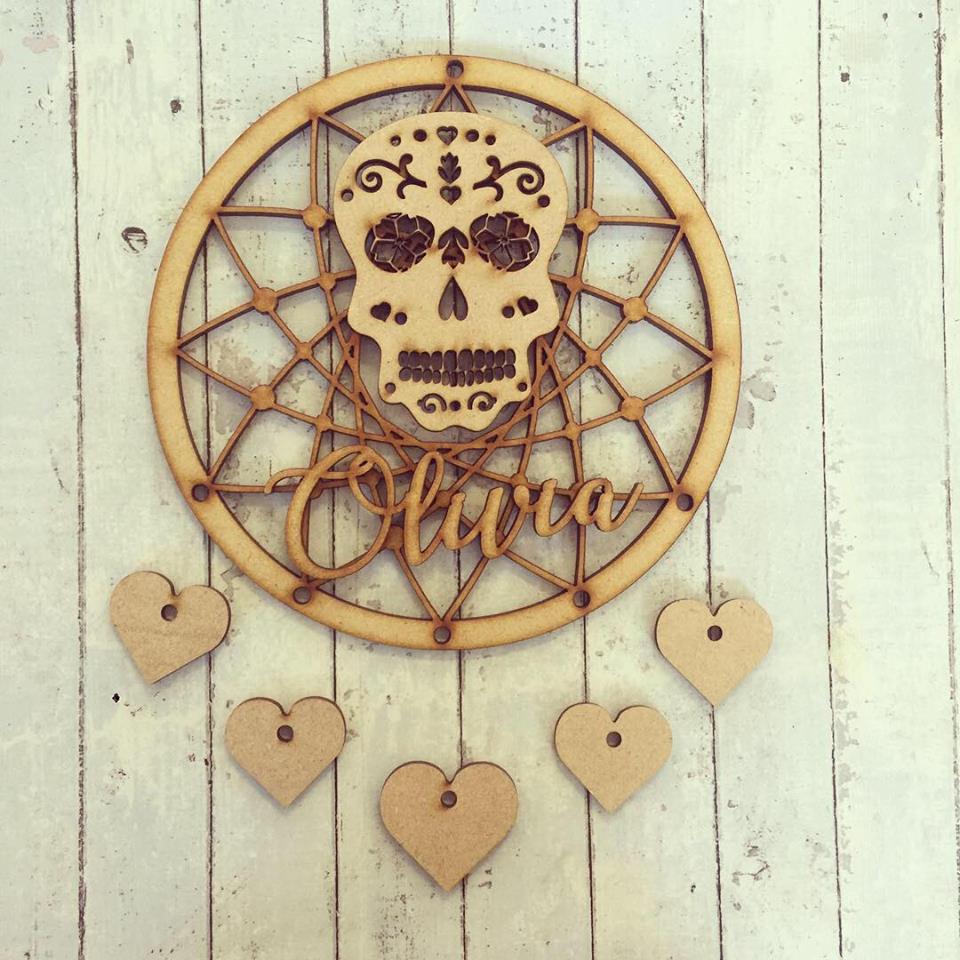 DC042 - MDF Sugar Skull Dream Catcher- - with Initial, Initials, Name ...