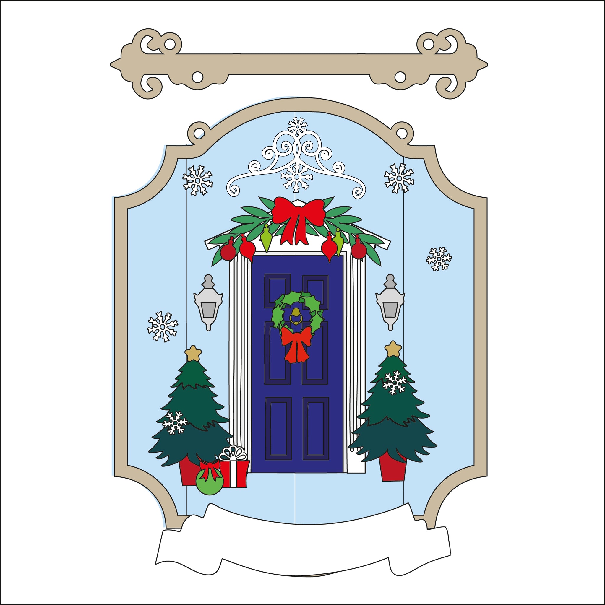 OL2590 - MDF Front Door Christmas Scene- Hanging layered Sign – Olifantjie