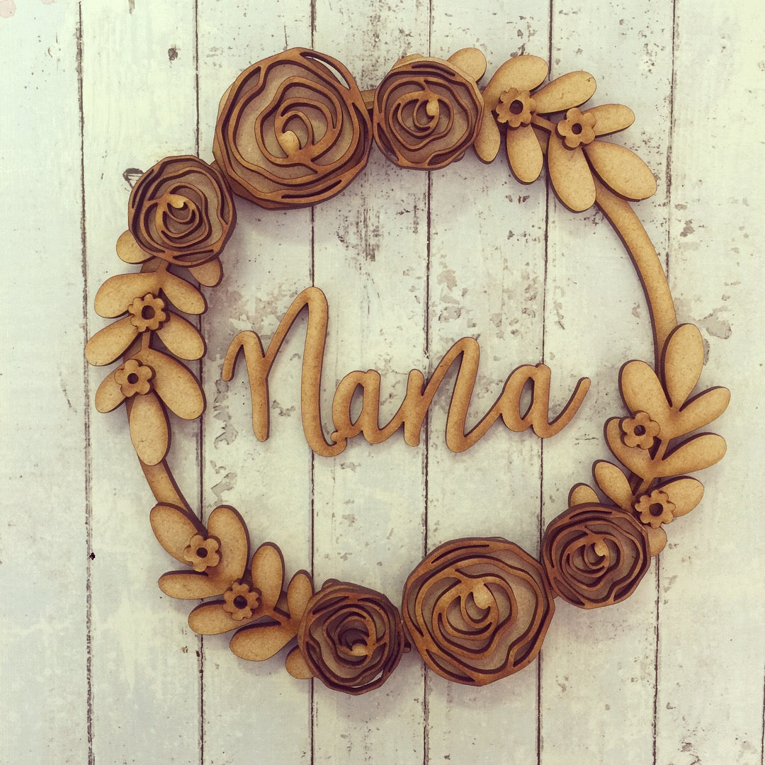 W010 - MDF Rose Floral Wreath - with Wording or initials – Olifantjie