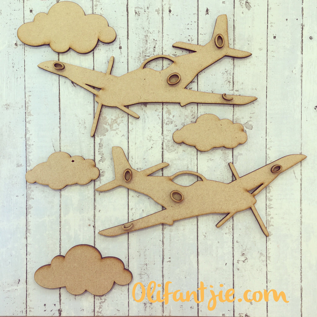 OL180 - MDF Fighter Planes and Clouds - Set of 2 – Olifantjie