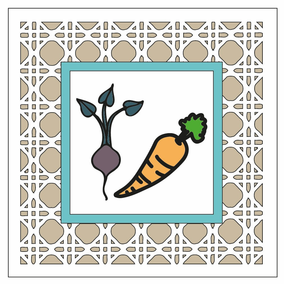 OL1660- MDF Rattan effect square plaque - Gardening Doodles - Carrot a ...