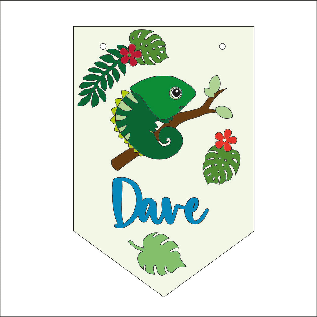 FG005 - MDF Themed Personalised Pennant Flag - Cute Chameleon Theme ...