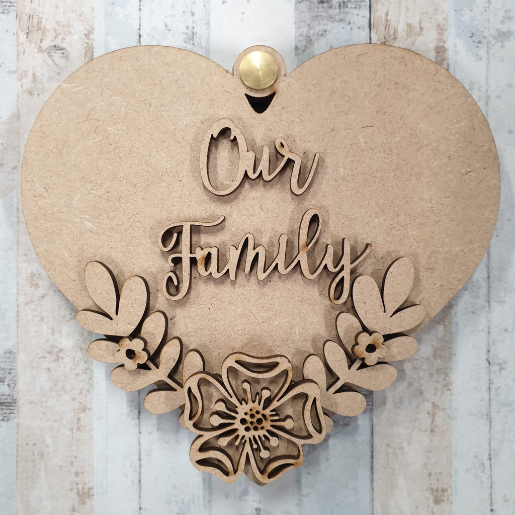 OL620 - MDF ‘ Our Family ’ heart layered plaque with spinning lid ...