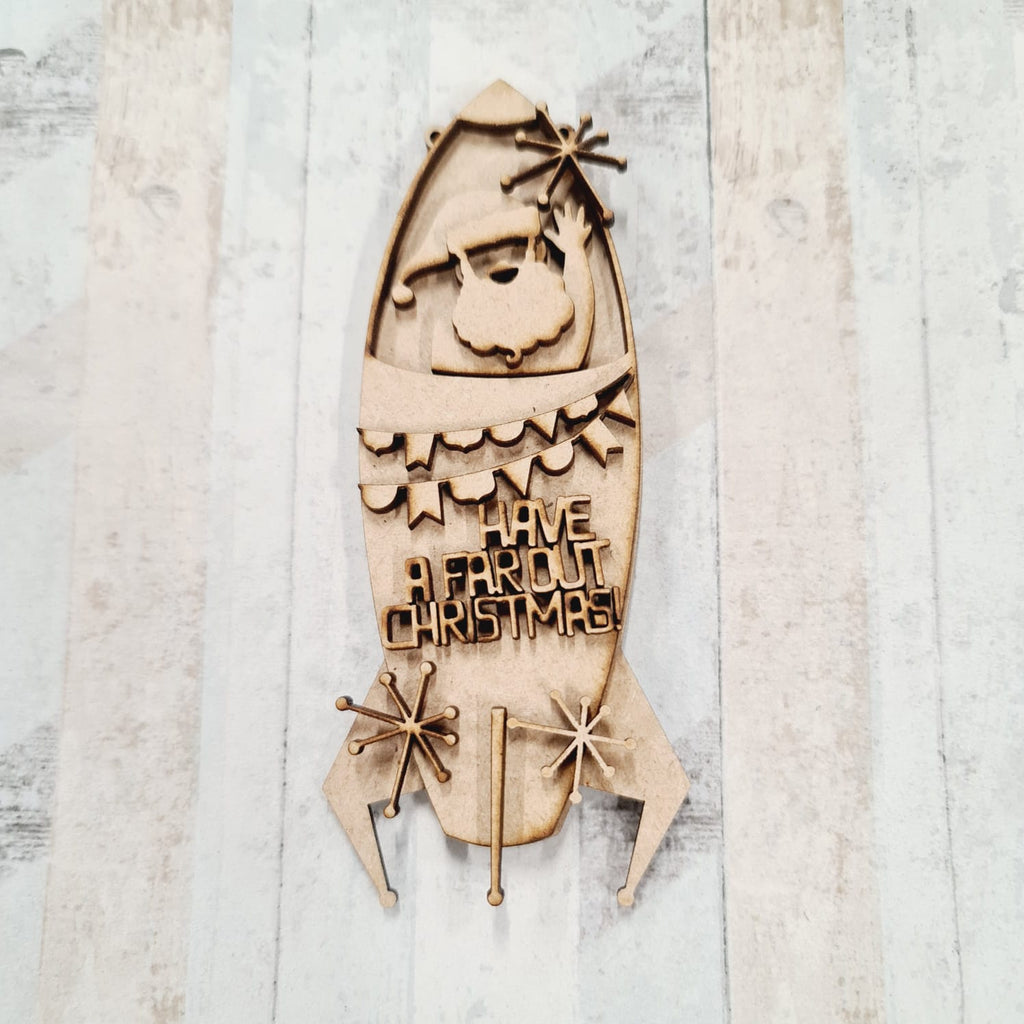 SJ466 - MDF Sarah Jane ‘ Far out Christmas santa’ rocket bauble ...